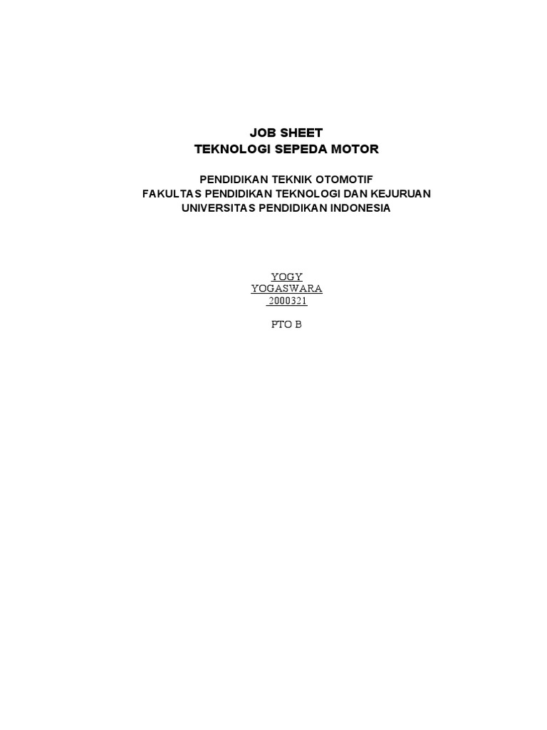 Jobsheet Teknologi Sepeda Motor OTO 225 ISO Komplit | PDF | Teknologi ...