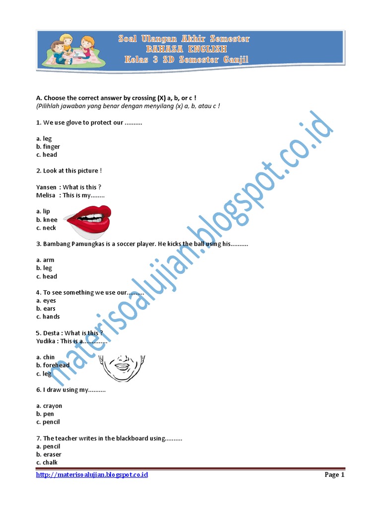 Soal UAS Bahasa Inggris Kelas 3 SD Semester 1 | PDF