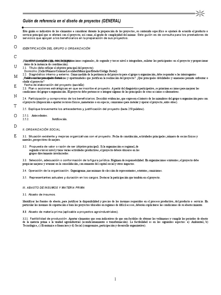 Guión de Referencia en El Diseño de Proyectos - GENERAL | PDF