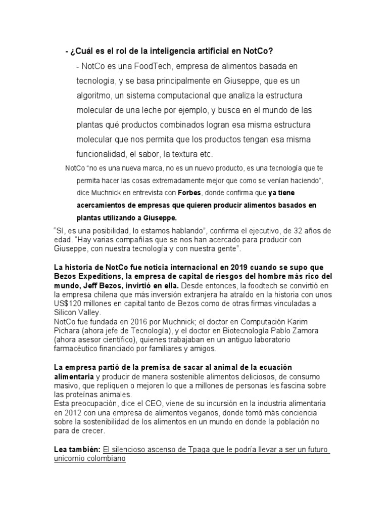 Cuál es el rol de la inteligencia artificial en NotCo | PDF Cuál es el rol de la inteligencia artificial en NotCo | PDF