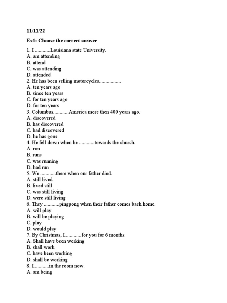 11/11/22 Ex1: Choose The Correct Answer | PDF