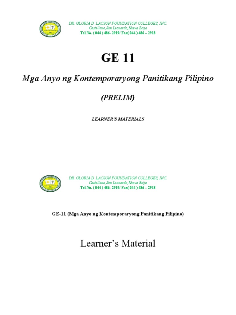 Prelim Mga Anyo Ng Kontemporaryong Panitikang Pilipino Pdf