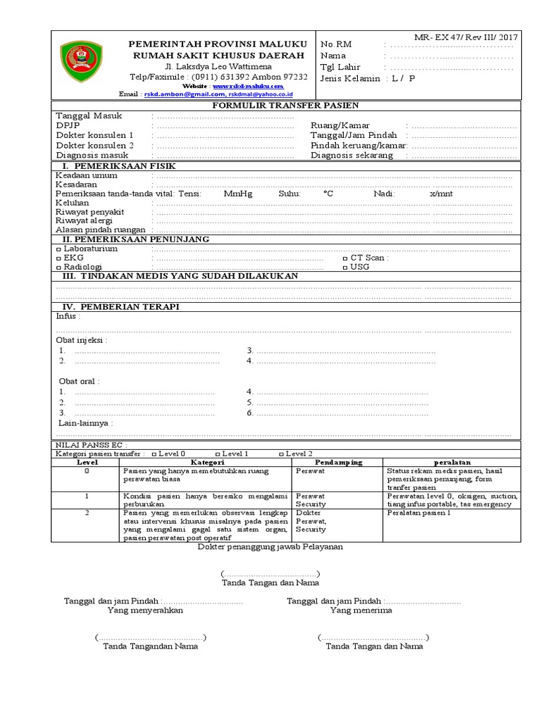 FORMULIR TRANSFER PASIEN INTRA RS Hal-47 | PDF
