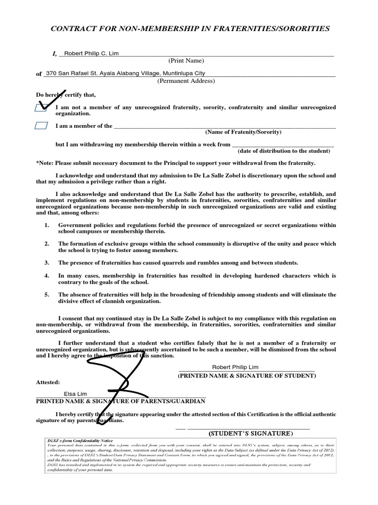 Non-Membership Contract for Students | PDF | Lifestyle