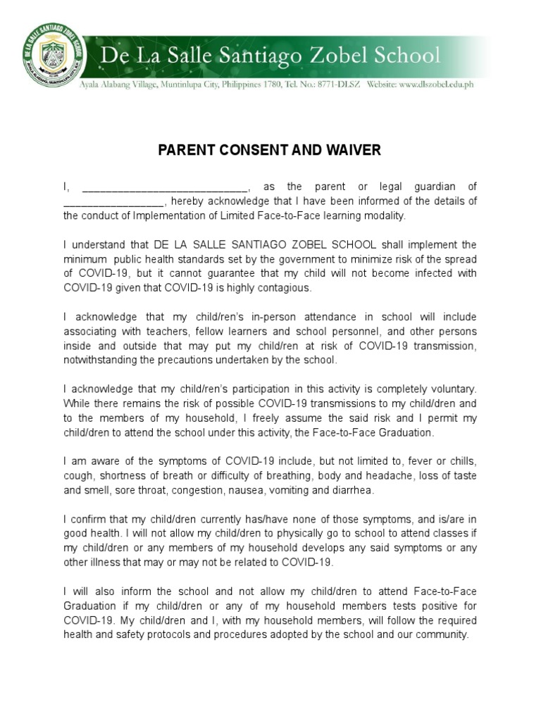 COVID-19 Parent Consent Waiver | PDF | Clinical Medicine | Medical ...