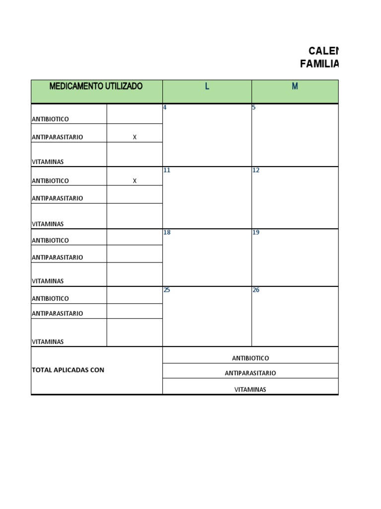 Calendario de Aplicacion de Medicamentos - 082933 | PDF