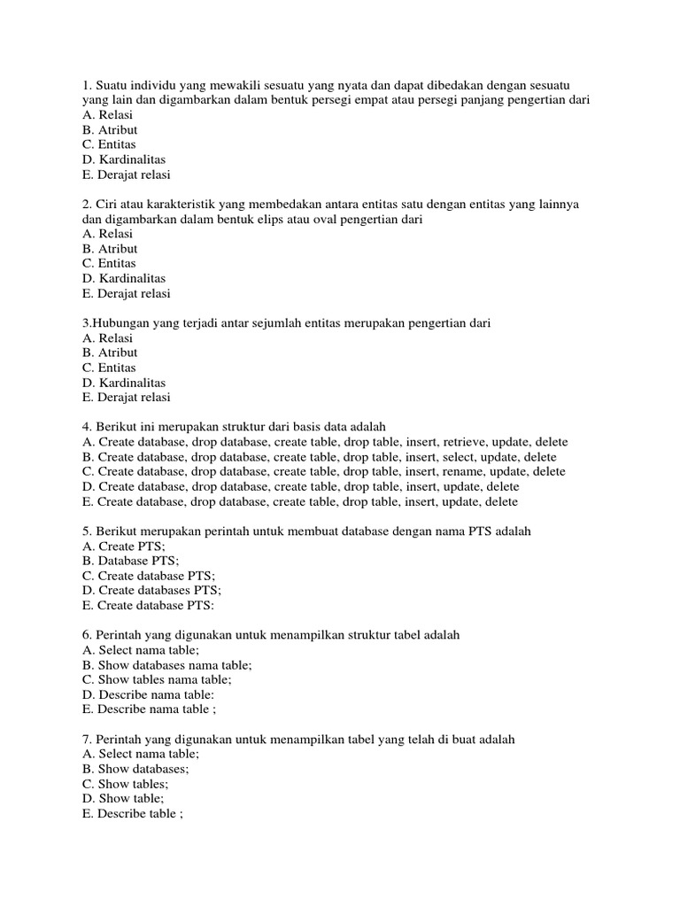 Latihan Soal BASDAT XI | PDF