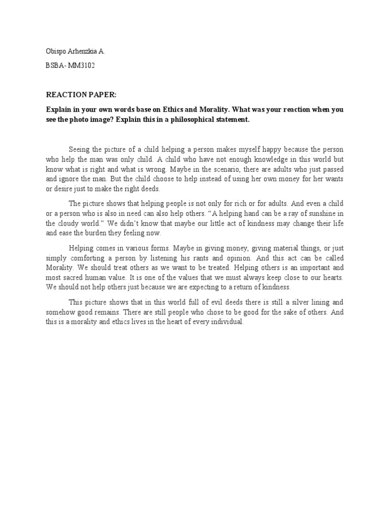Reaction Paper - Morality and Ethics | PDF