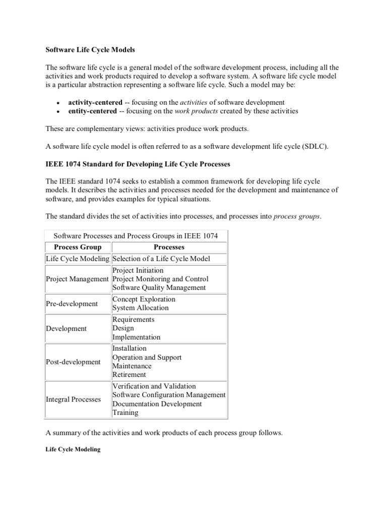 Software Life Cycle Models Overview | PDF | Software Development ...