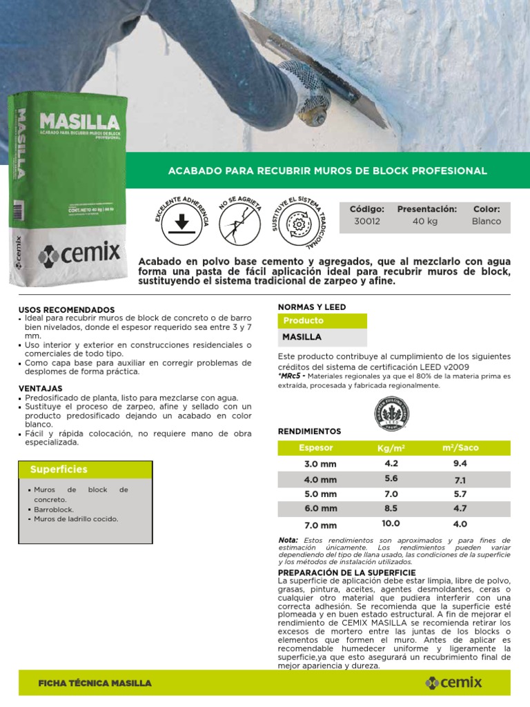 Cemix Masilla FT | PDF | Agua | Cemento