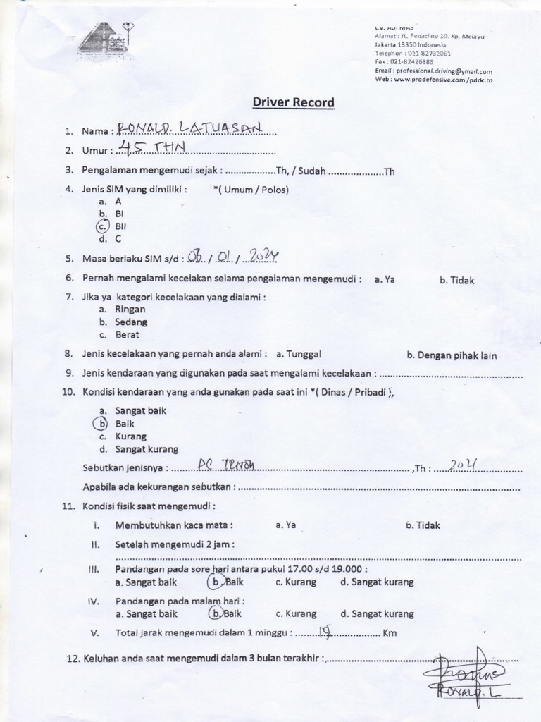 Driver Record Ronald Latuasan | PDF