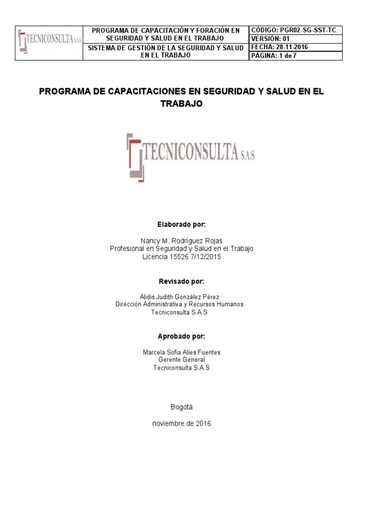 Programa de Capacitación y Formación en SST | PDF