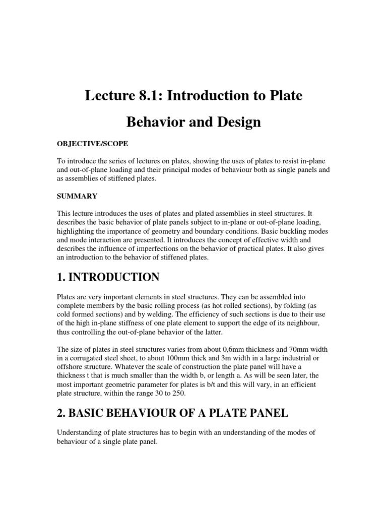 Introduction To Plate | PDF | Buckling | Bending
