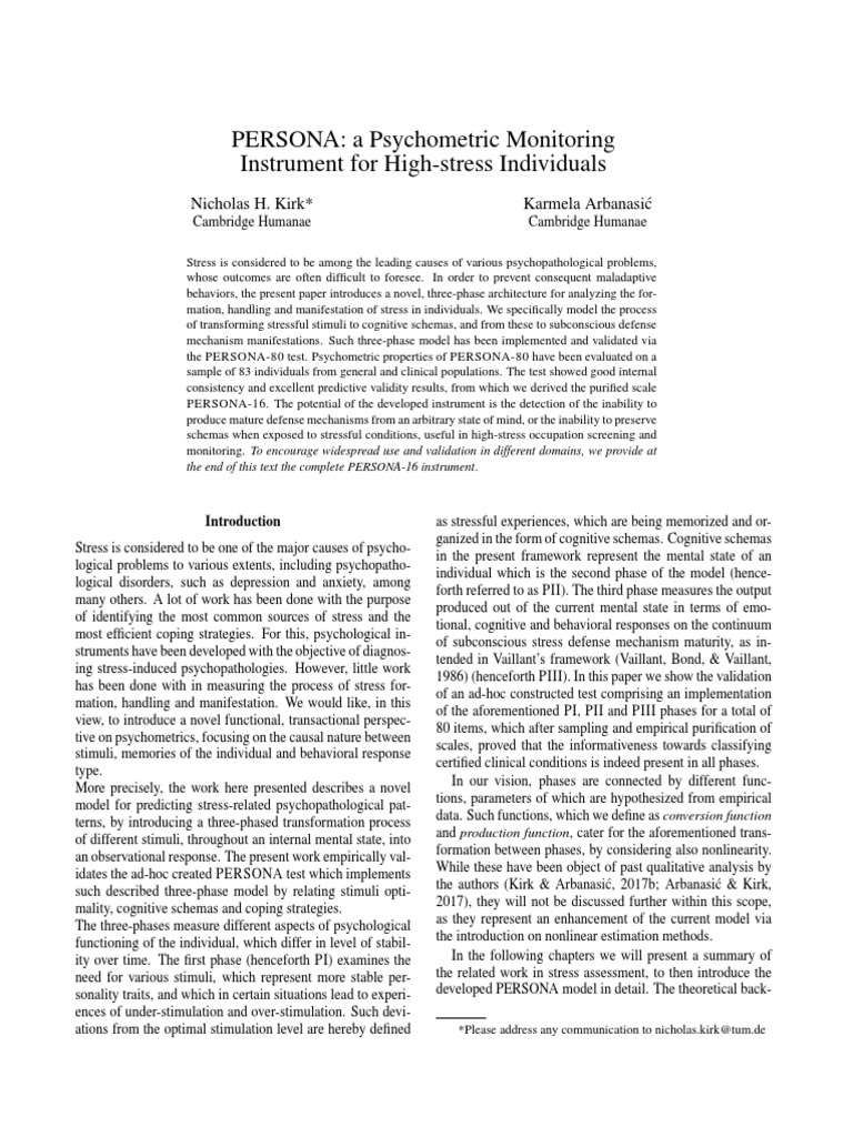 Persona: A Psychometric Monitoring Instrument | PDF