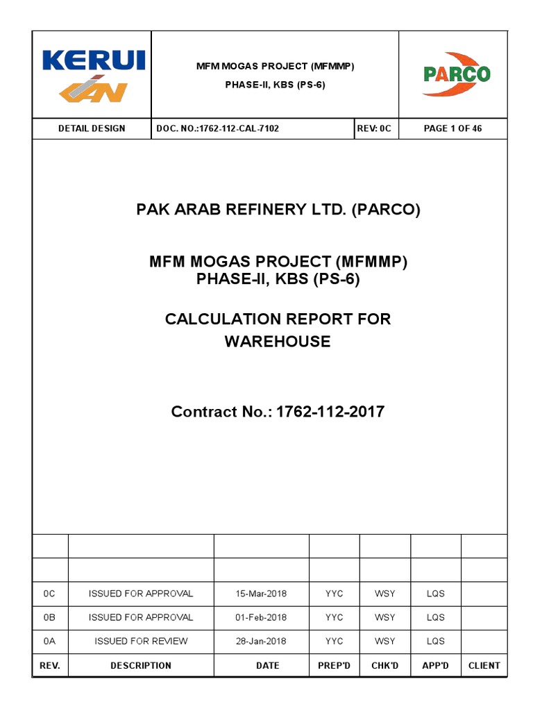 1762-112-Cal-7102-0c Calculation Report For Warehouse | PDF