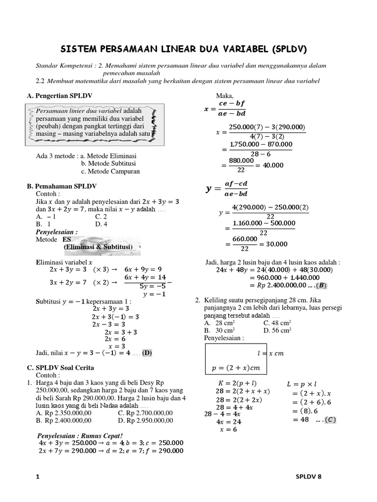 SPLDV KLS 8 1415 | PDF