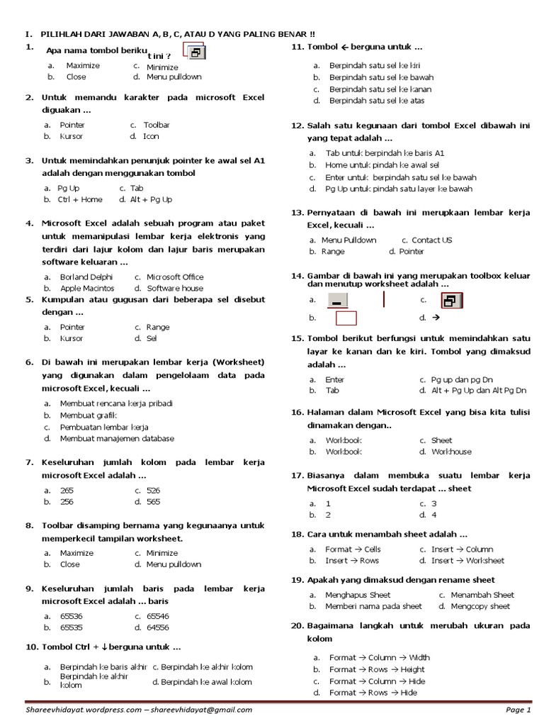 Kuis Microsoft Excel: Soal dan Jawaban | PDF | Komputer