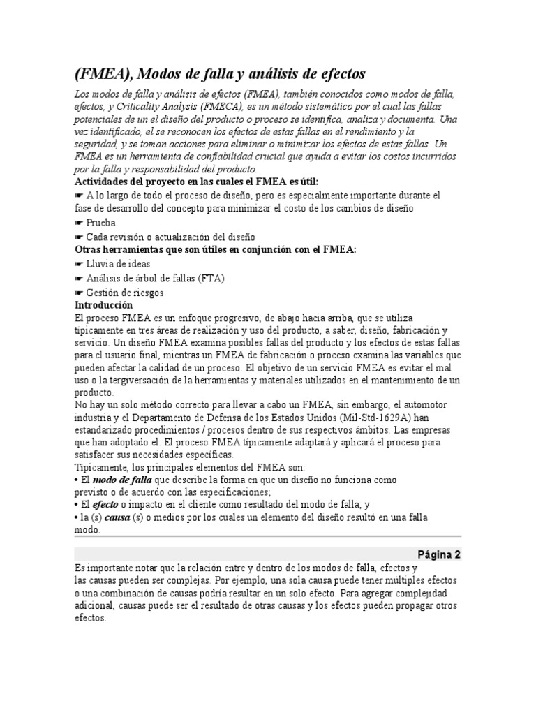 Modos de Falla y Análisis de Efectos | Descargar gratis PDF | Diseño ...
