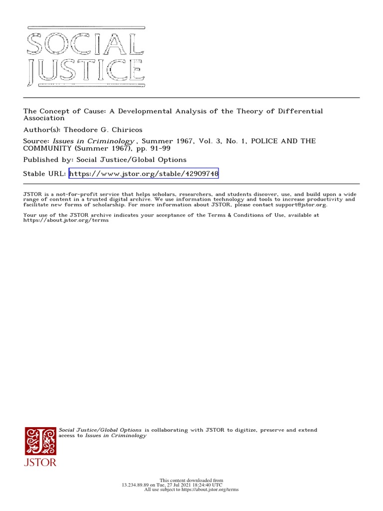 The Concept of Cause - A Developmental Analysis of The Theory of Differential Association by ...