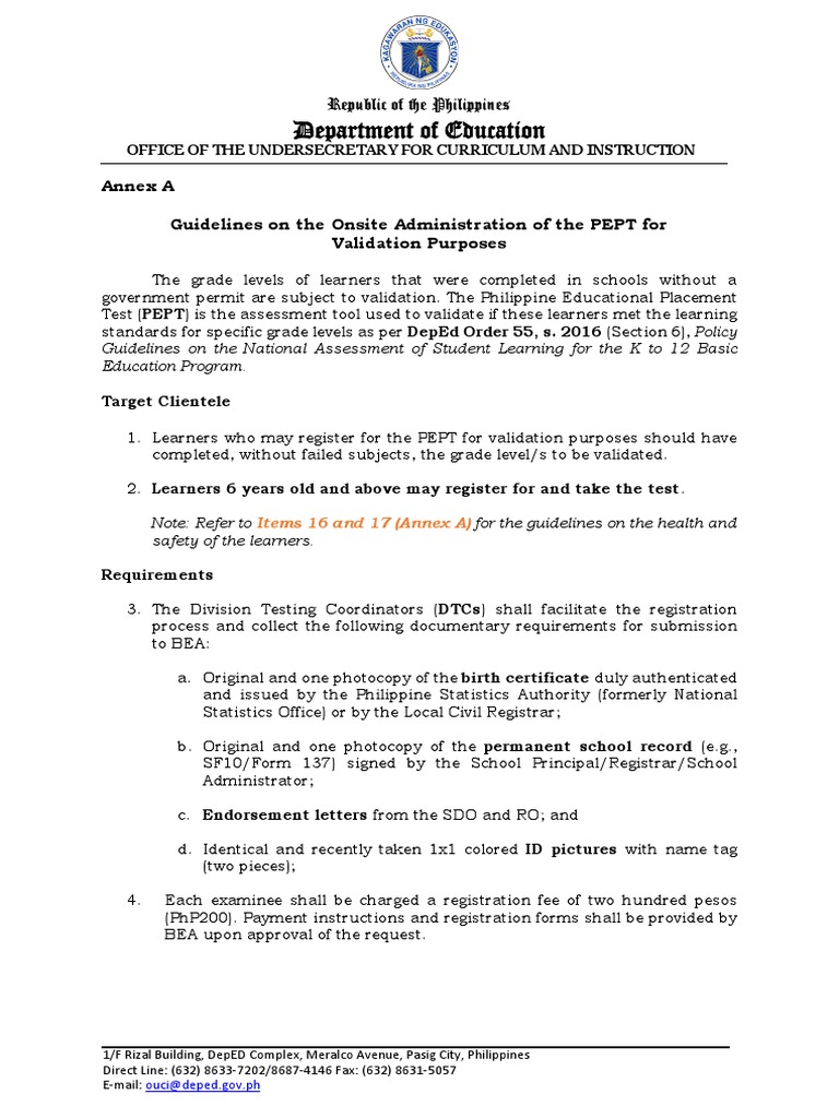 PEPT Onsite Administration Guidelines | PDF | Educational Assessment ...