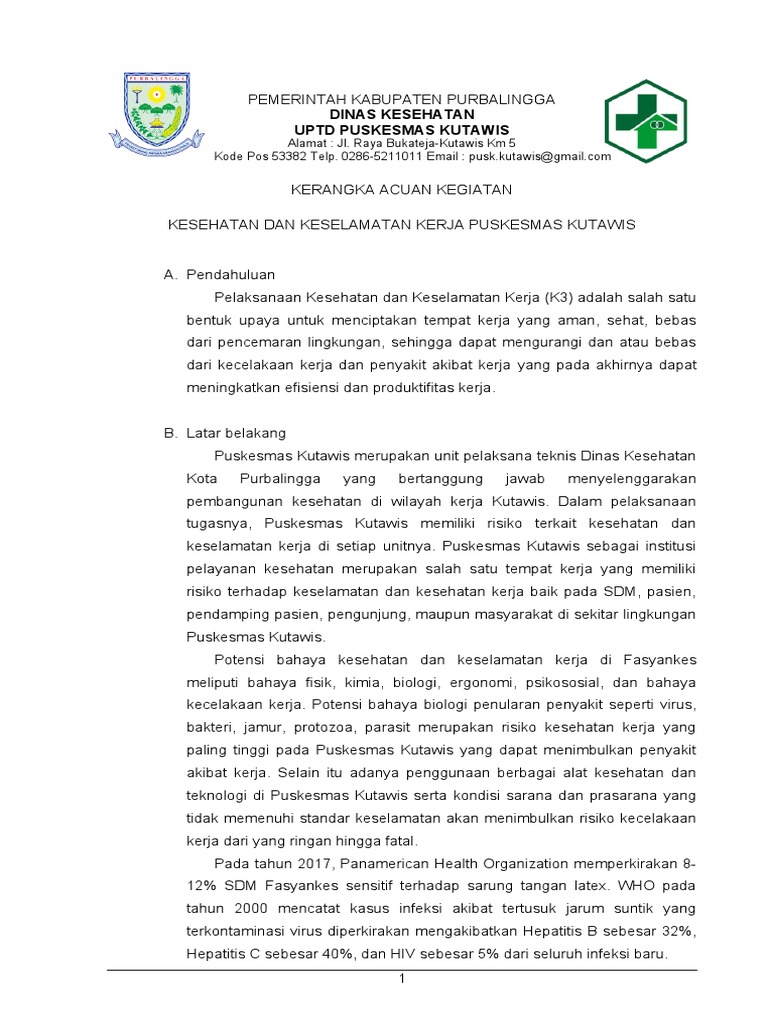 Kak k3 Uptd Puskesmas | PDF