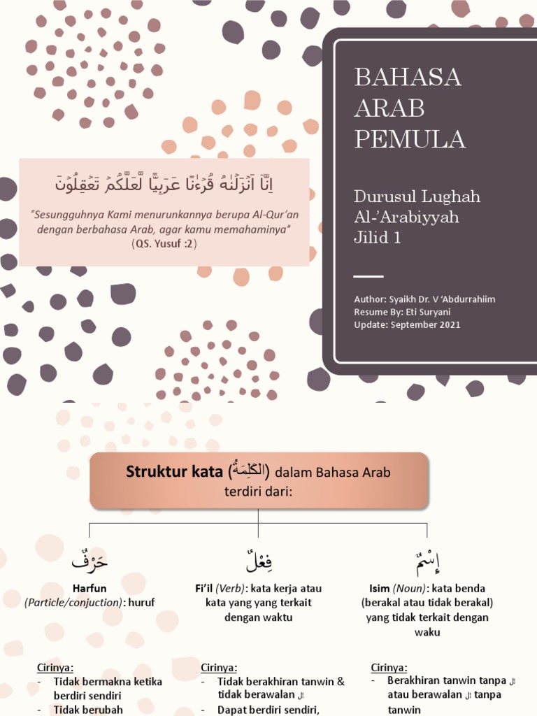 Rangkuman-Durusul Lughah Al-'Arabiyyah Jilid 1 (Dars 1-5) | PDF