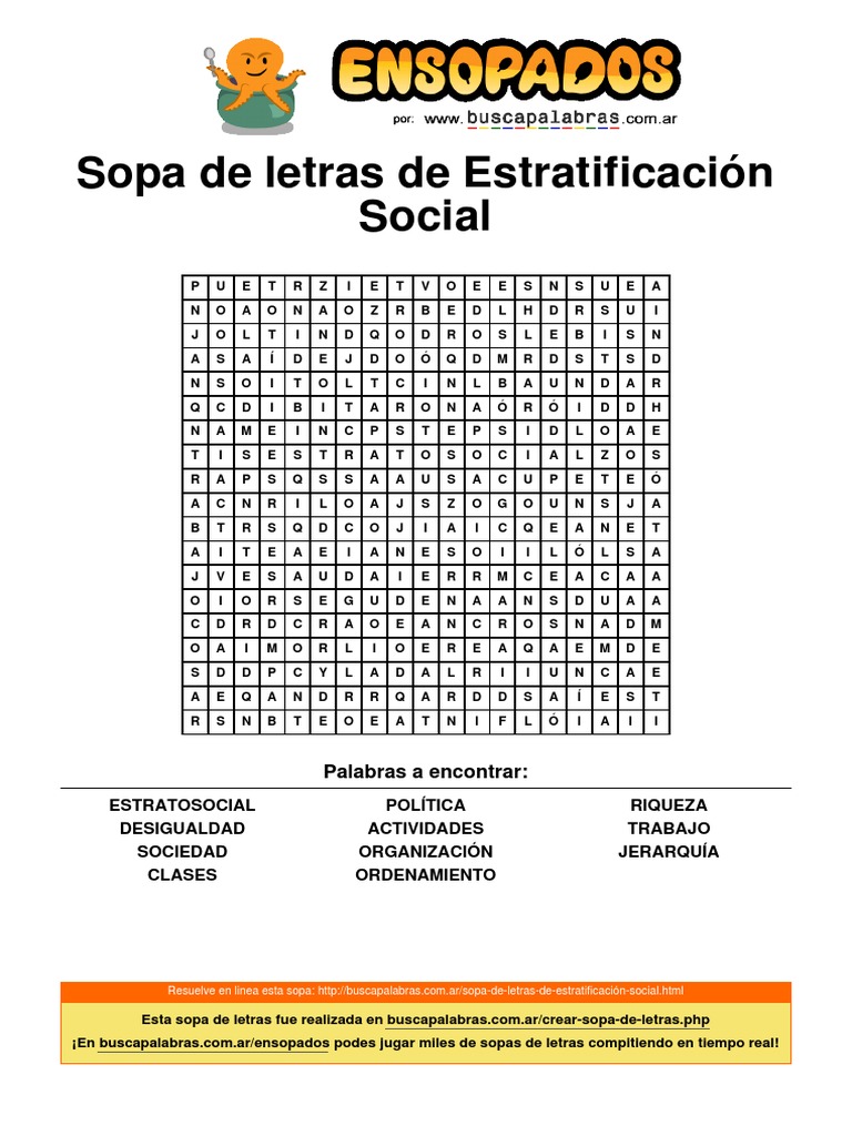 sopa de letras de estratificación social | PDF | Estratificación social ...