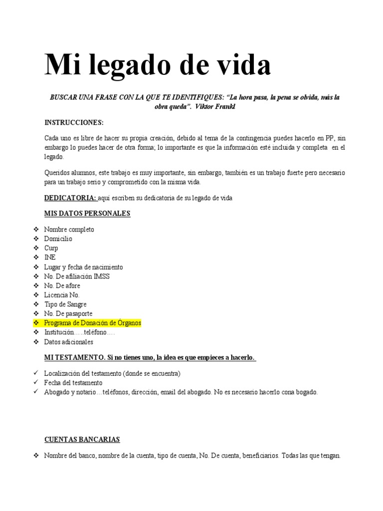 Mi Legado de Vida | PDF