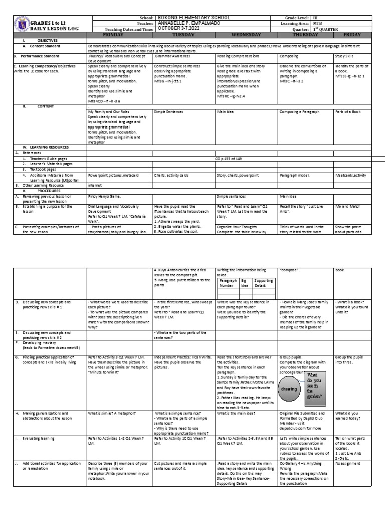 DLL_MTB 3_Q1_W7 | PDF | Behavior Modification | Applied Linguistics