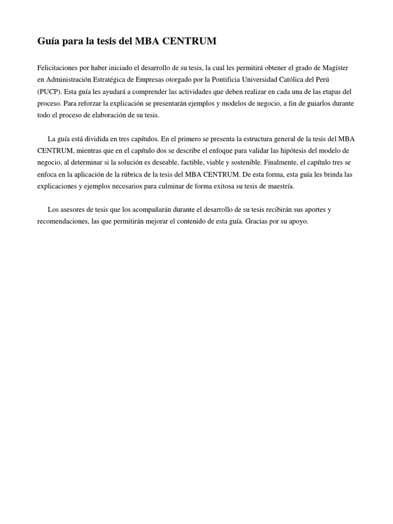 Guía Tesis MBA CENTRUM PDF Gratis | PDF | Hipótesis | Modelo de negocio