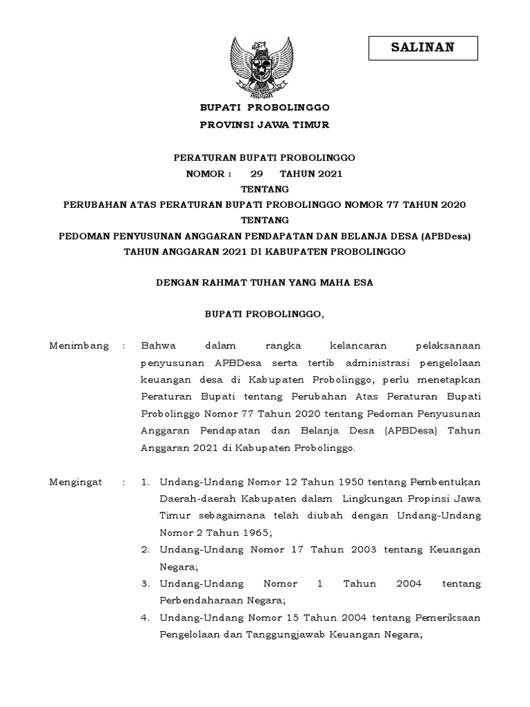 PEDUM APBDESA 2021 Perubahan Salinan | PDF