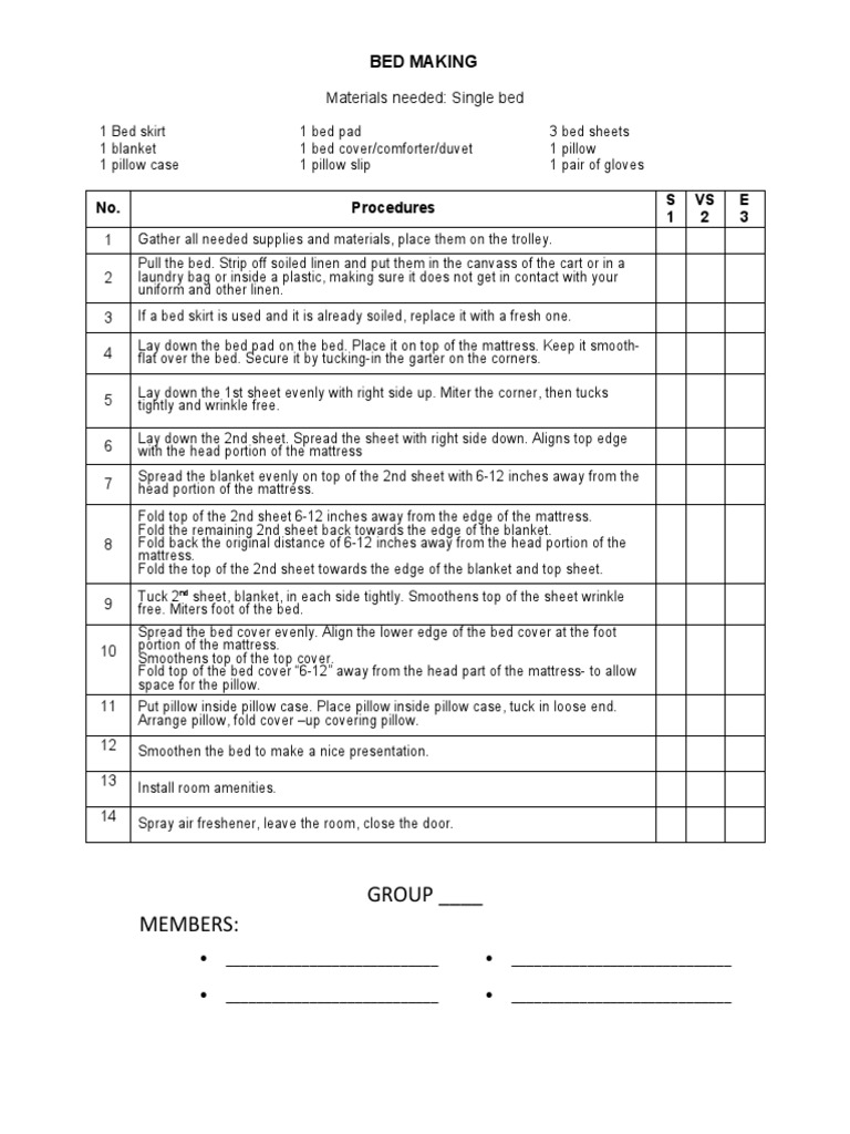Bed Making Checklist | PDF