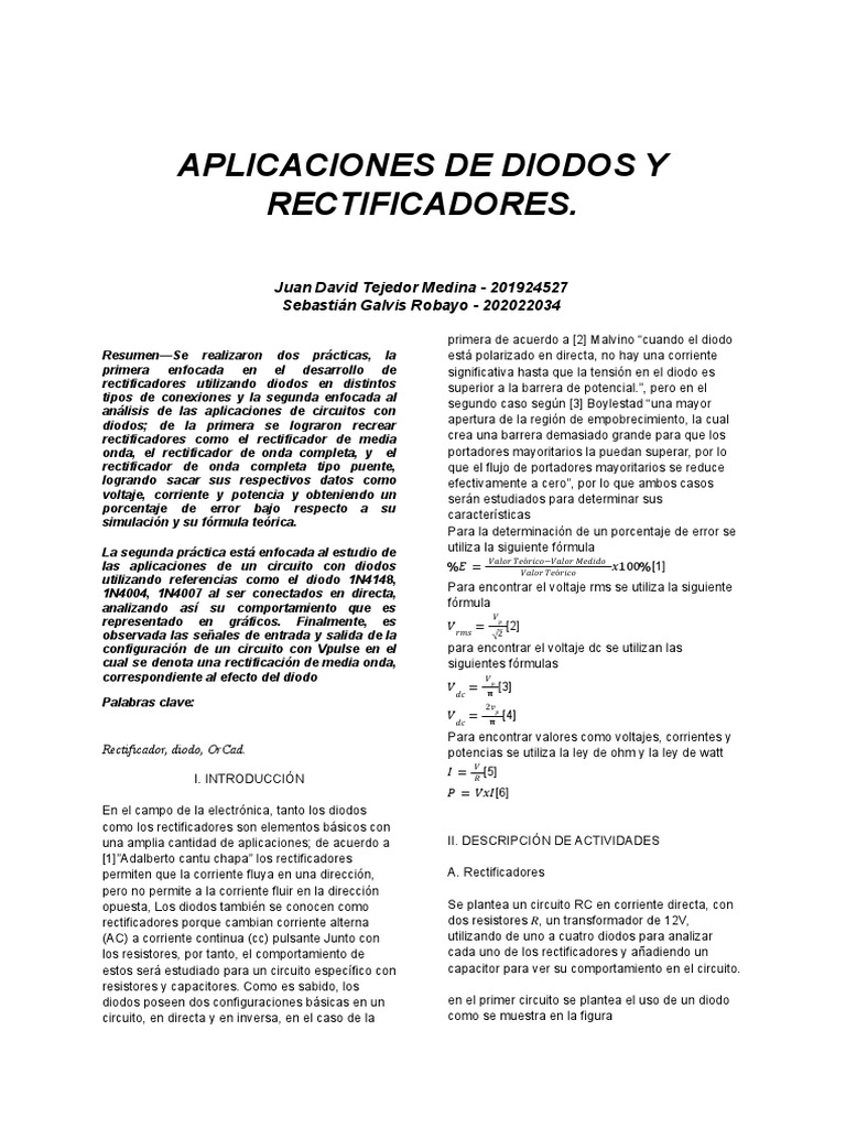 Aplicaciones de Diodos y Rectificadores | PDF | Rectificador | Diodo