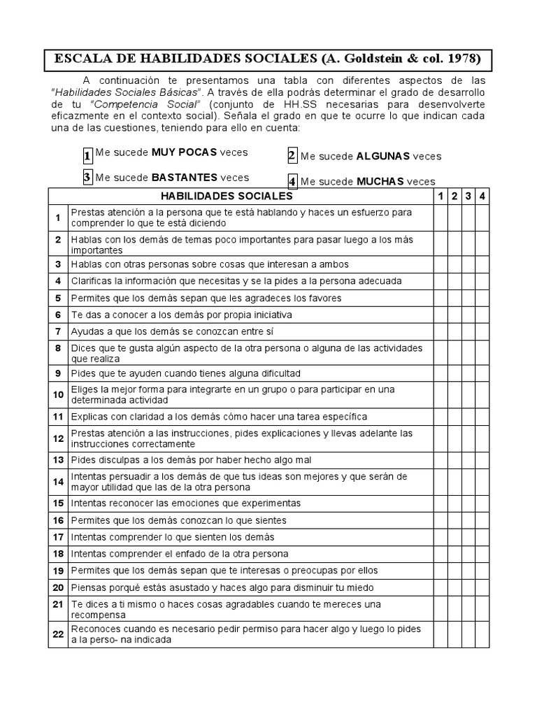 Escala de Habilidades Sociales Goldstein | PDF
