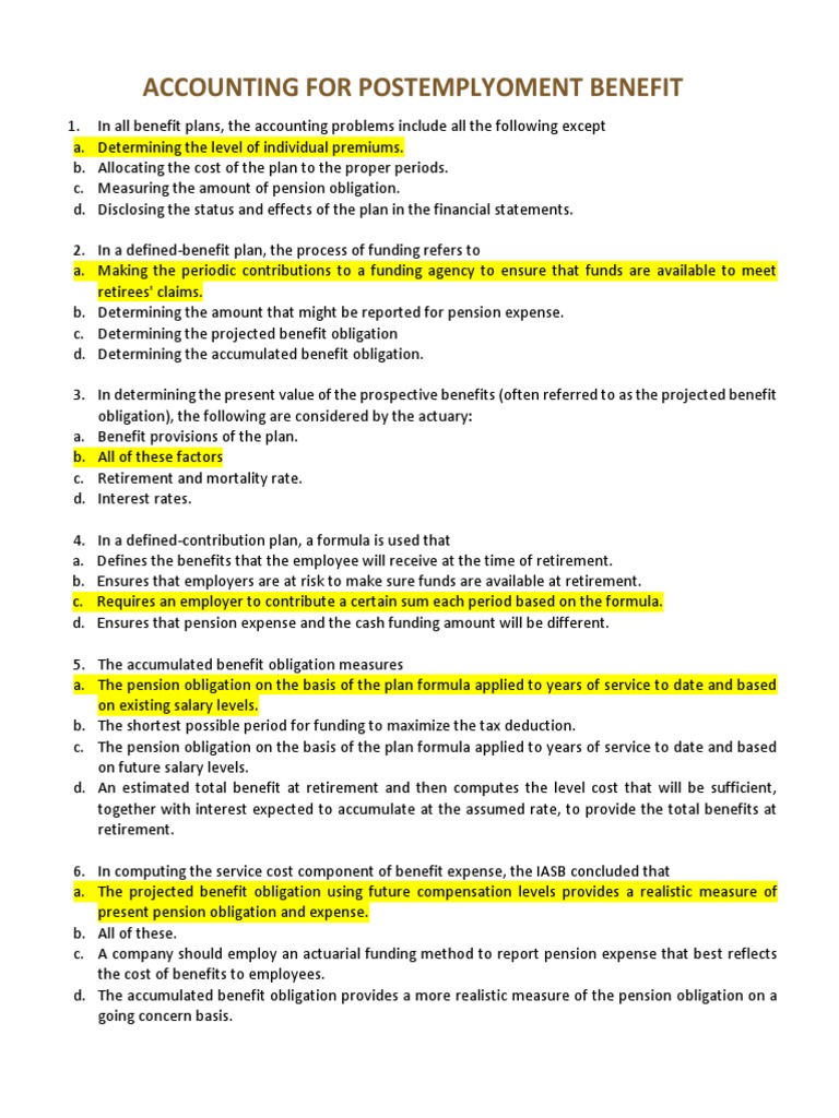 Accounting For Postemplyoment Benefit | PDF | Pension | Defined Benefit ...