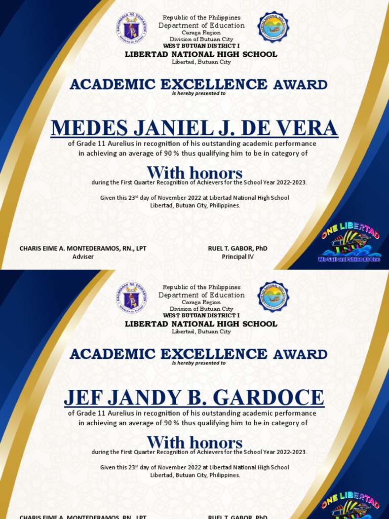 Academic Award Certificate Template