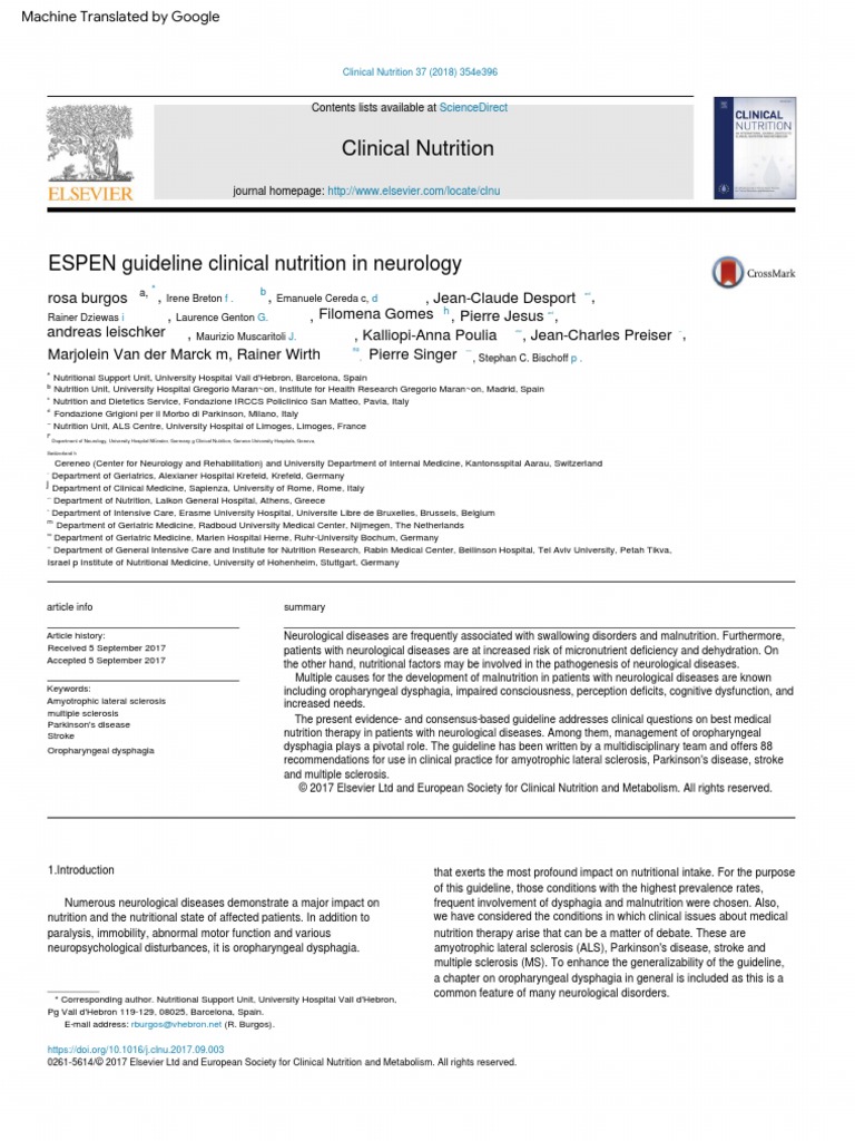 ESPEN-guideline Clinical Nutrition in Neurology | PDF