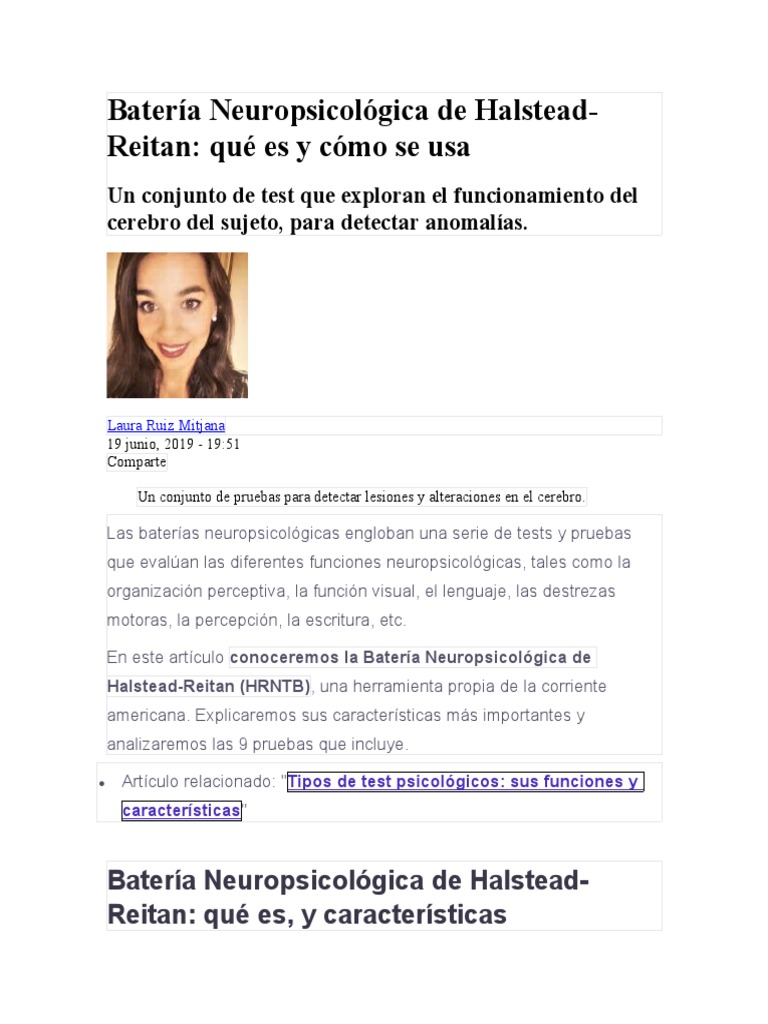 Batería Neuropsicológica de Halstead | PDF | Neuropsicología | Percepción