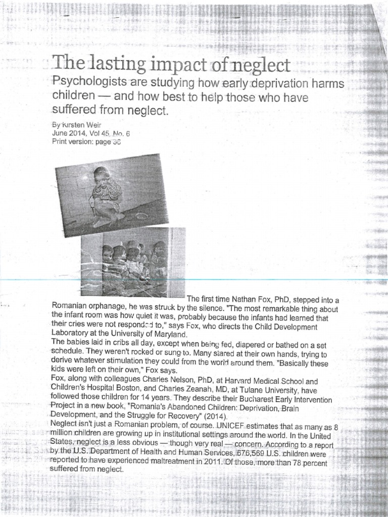 Hand-Out - The Lasting Impact of Neglect - Psychological Perspective | PDF