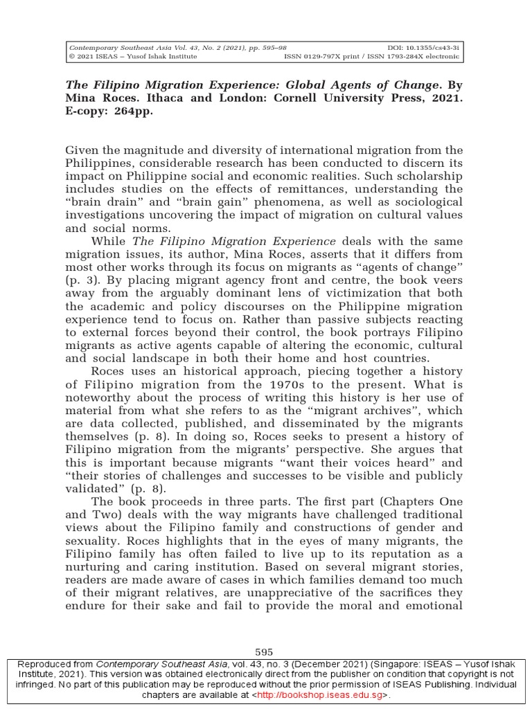 BOOK REVIEW - The Filipino Migration Experience - Global Agents of ...