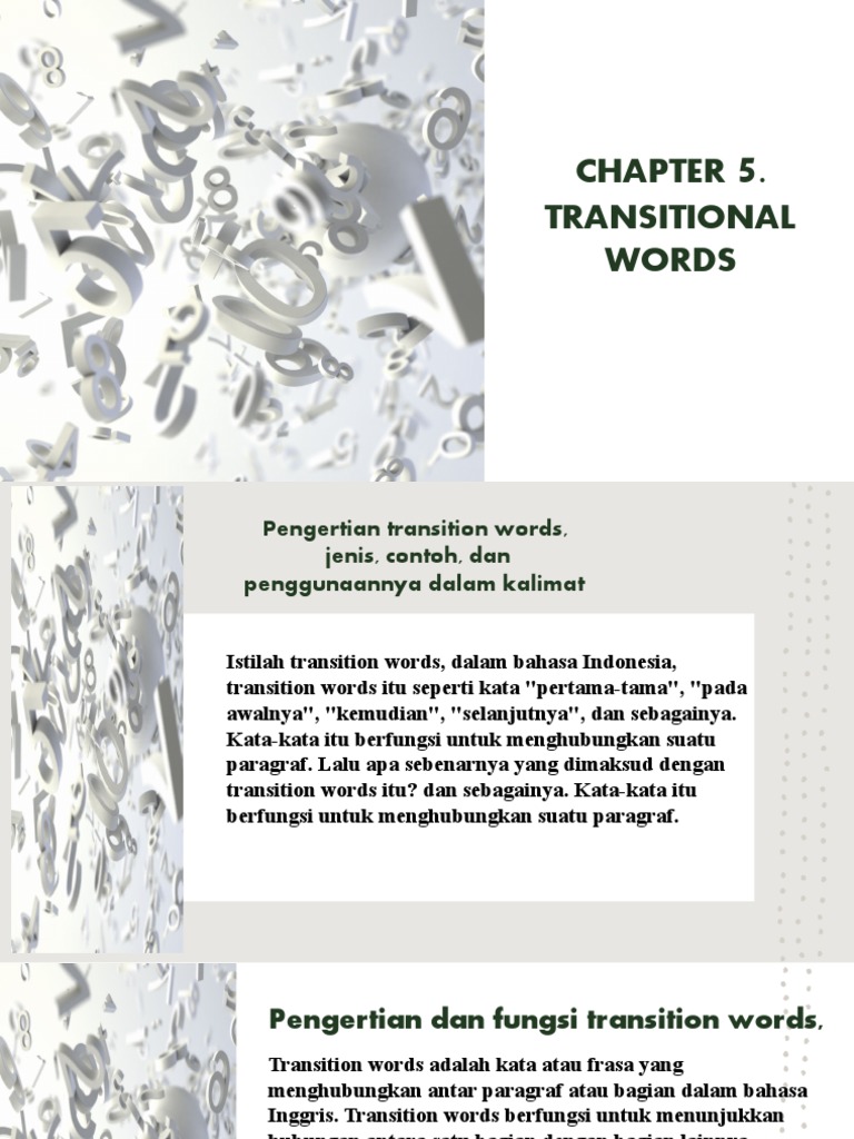 Pengertian dan Contoh Transition Words | PDF | Kajian Bahasa Asing