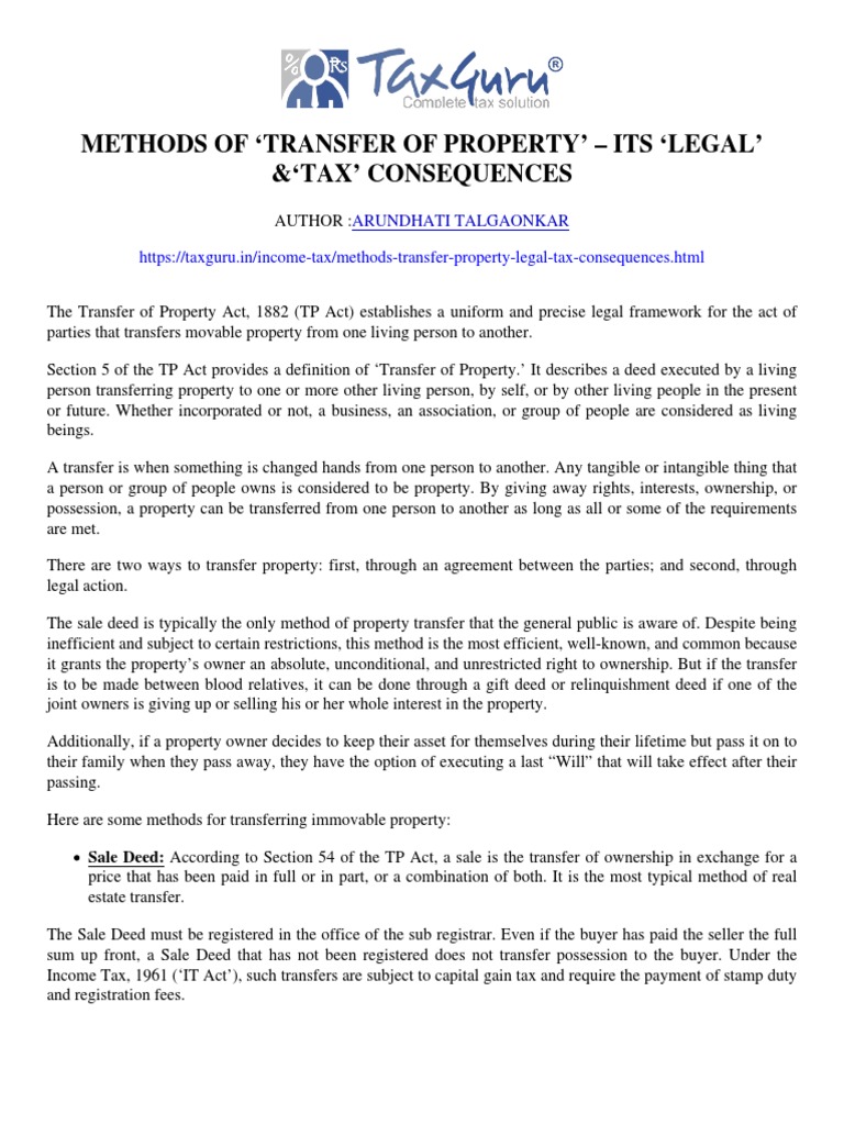 Methods of Transfer of Property' - Tax' Consequences | PDF | Trust Law ...