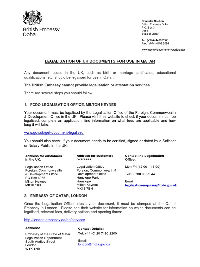 UK Document Legalisation in Qatar | PDF | Qatar | Doha