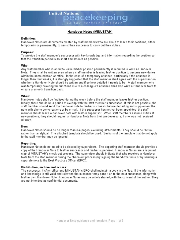 Handover Notes (HoN) Guidelines and Template | PDF | Government | Business