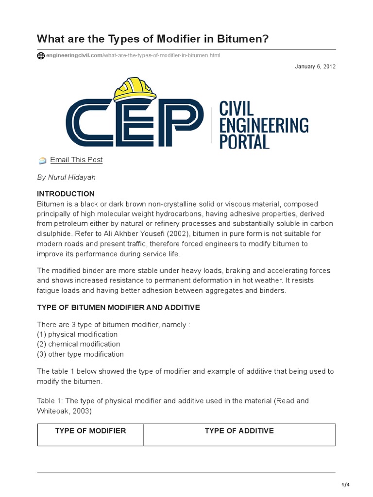 What Are The Types of Modifier in Bitumen | PDF