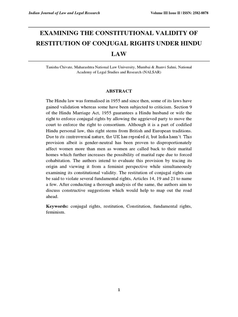 Constitutional Validity of Conjugal Rights | PDF | Marriage | Husband