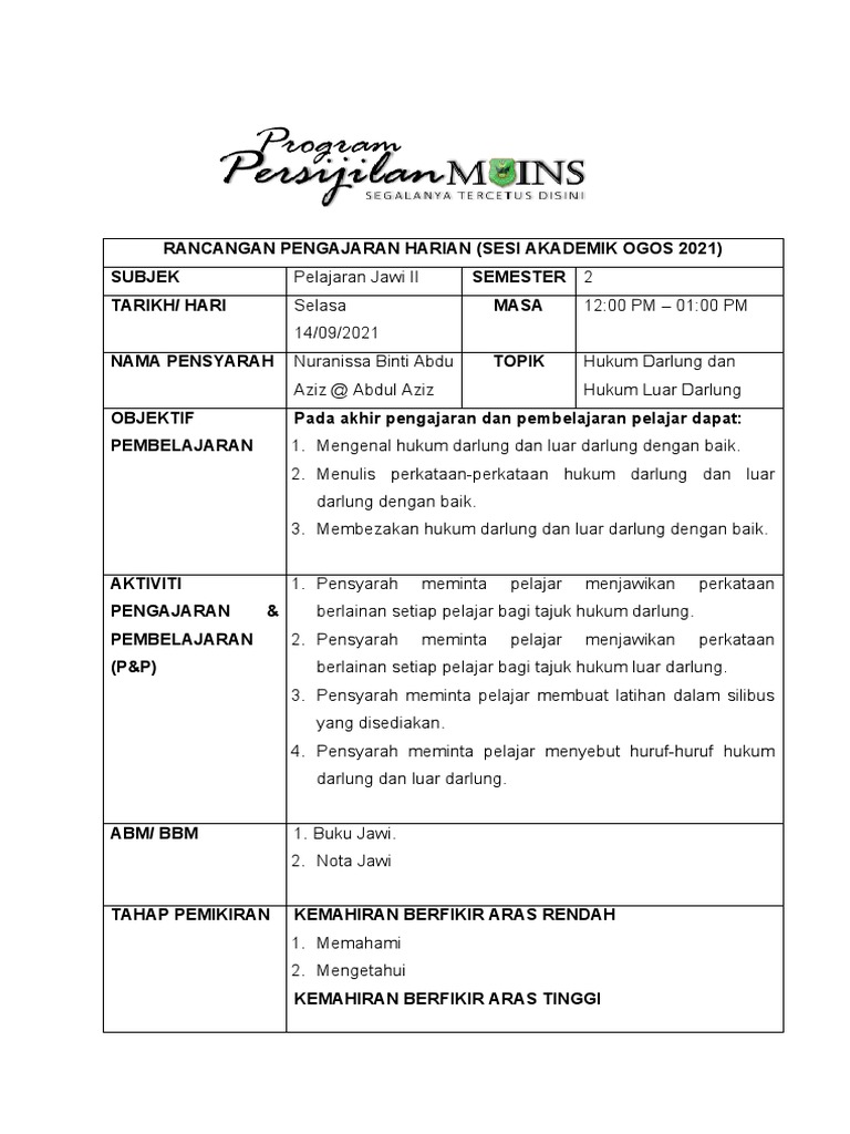RPH M4 Jawi Sem 2 | PDF