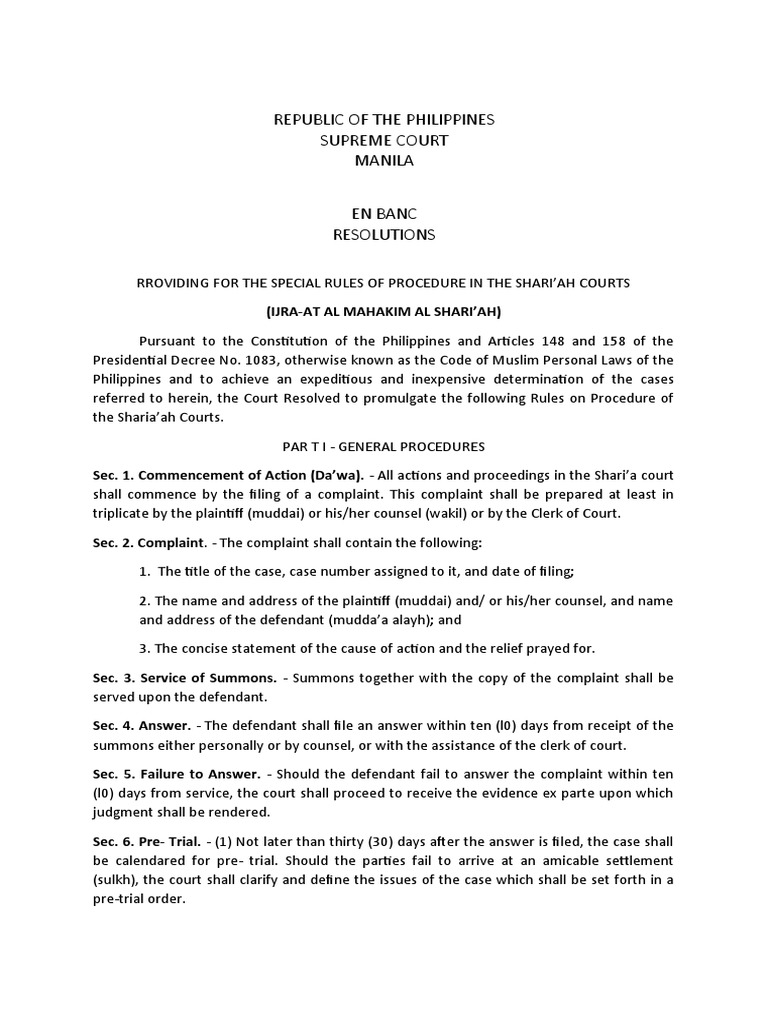 Special Rules of Procedure in Shariah Courts | PDF | Judgment (Law ...