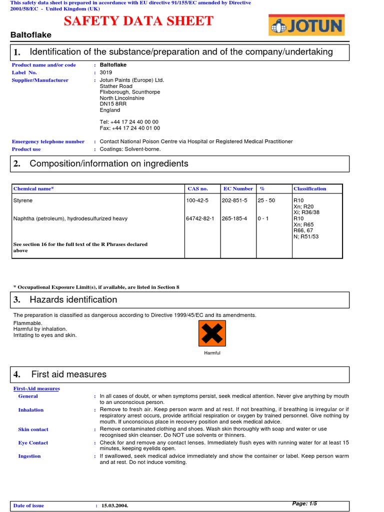 MSDS Baltoflake | Download Free PDF | Personal Protective Equipment | Water