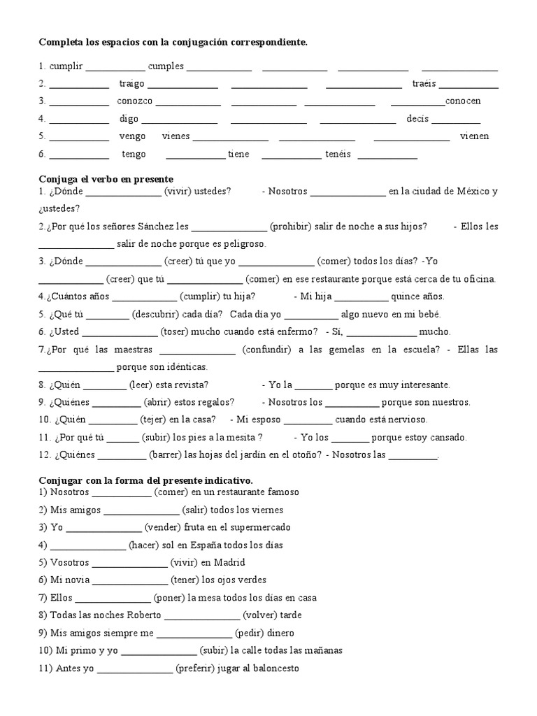 Conjuga El Verbo en Presente ER IR | PDF